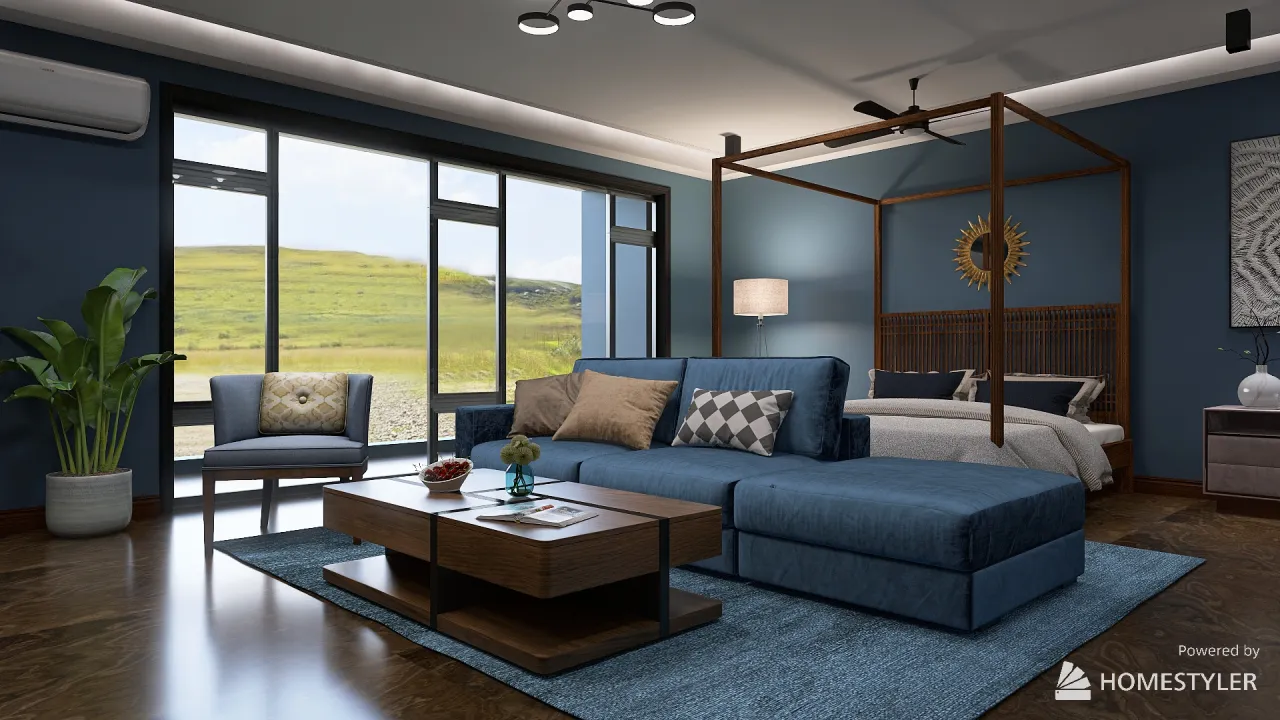 blue theme bedroom with balcony view-Latest Trends-Homestyler Forum